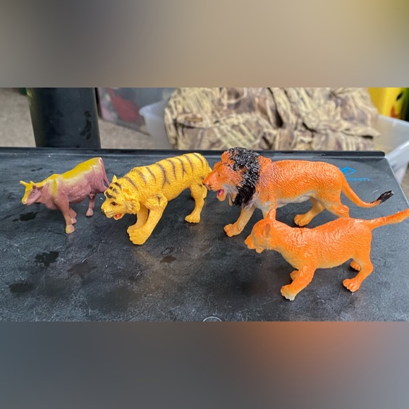 Accents | 4 Lion Tiger Ox Hard Plastic Toy Figures Figurines Zoo Safari ...